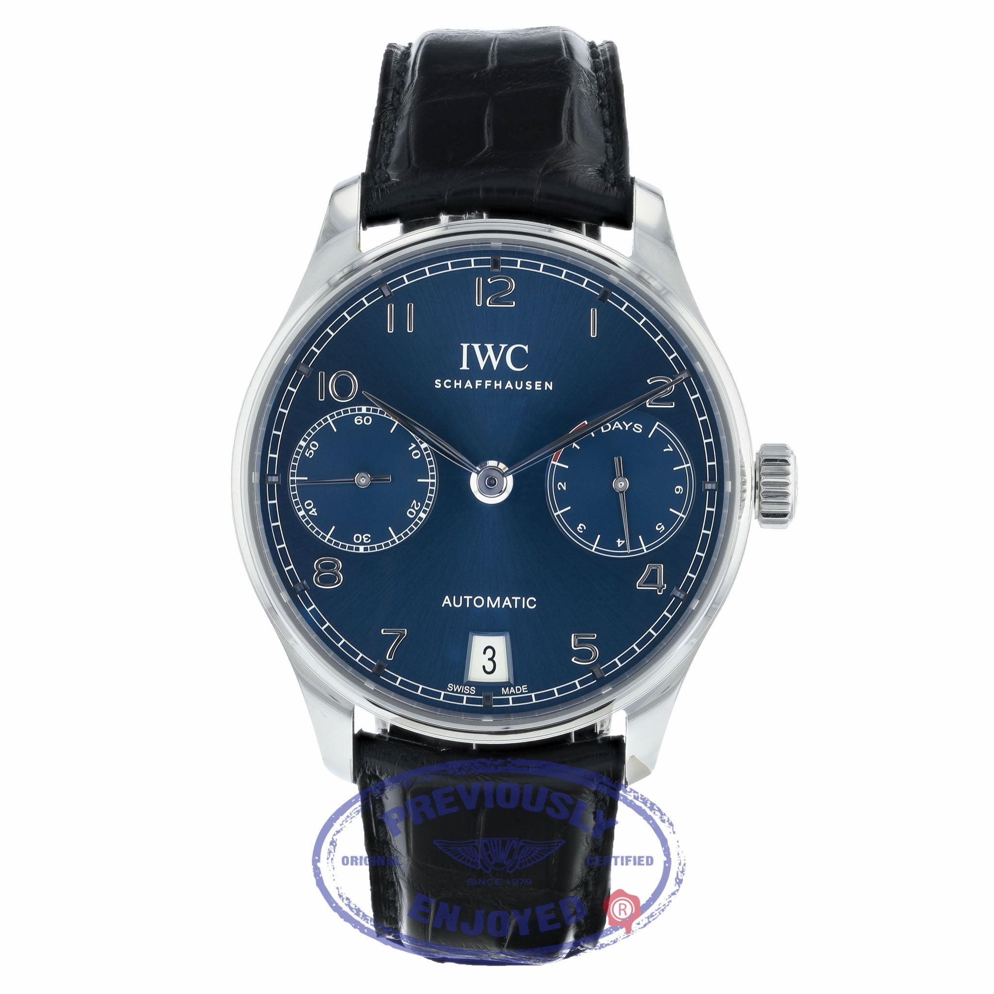 IWC Portugieser Seven Day Reserve 42.3mm Blue Dial Stainless Steel ...