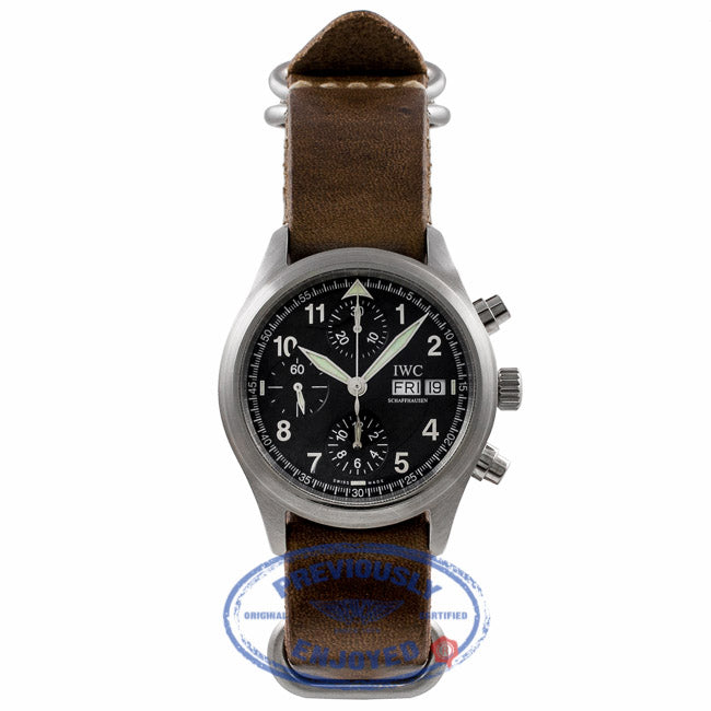 IWC Spitfire 39MM Stainless Steel Black Dial Chronograph Leather Strap ...