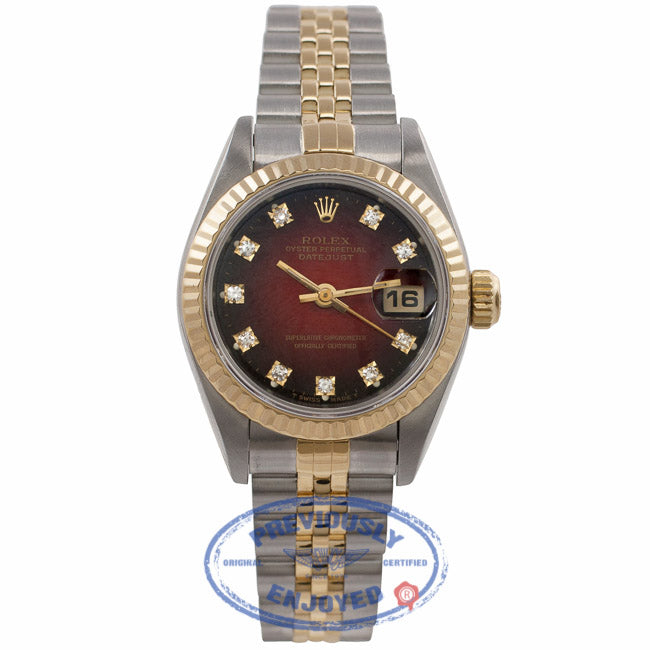 Rolex 26mm Datejust 18k Yellow Gold Stainless Steel Burgundy Diamond ...