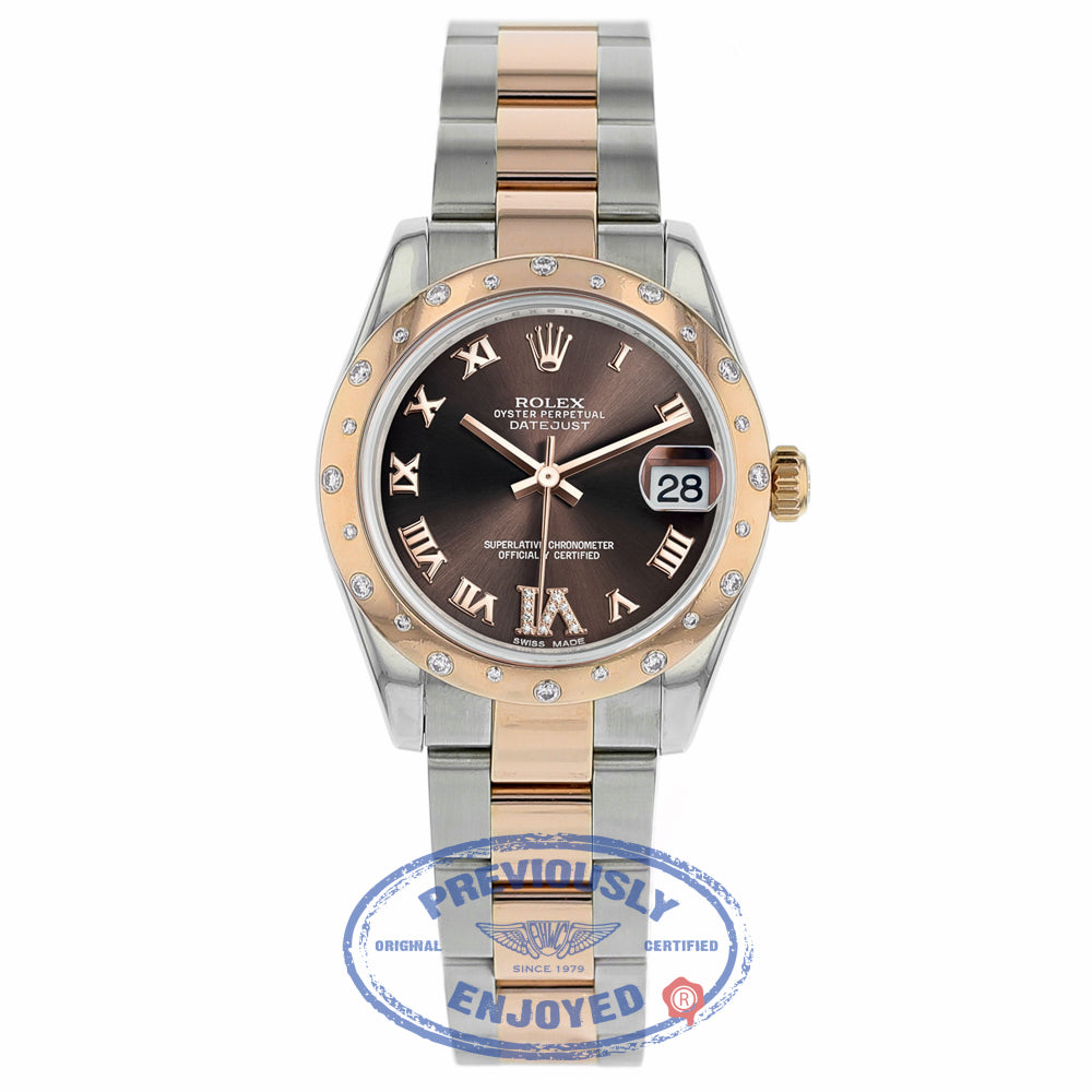 Rolex Datejust 31mm Rose Gold and Stainless 24 Diamond Bezel Chocolate ...