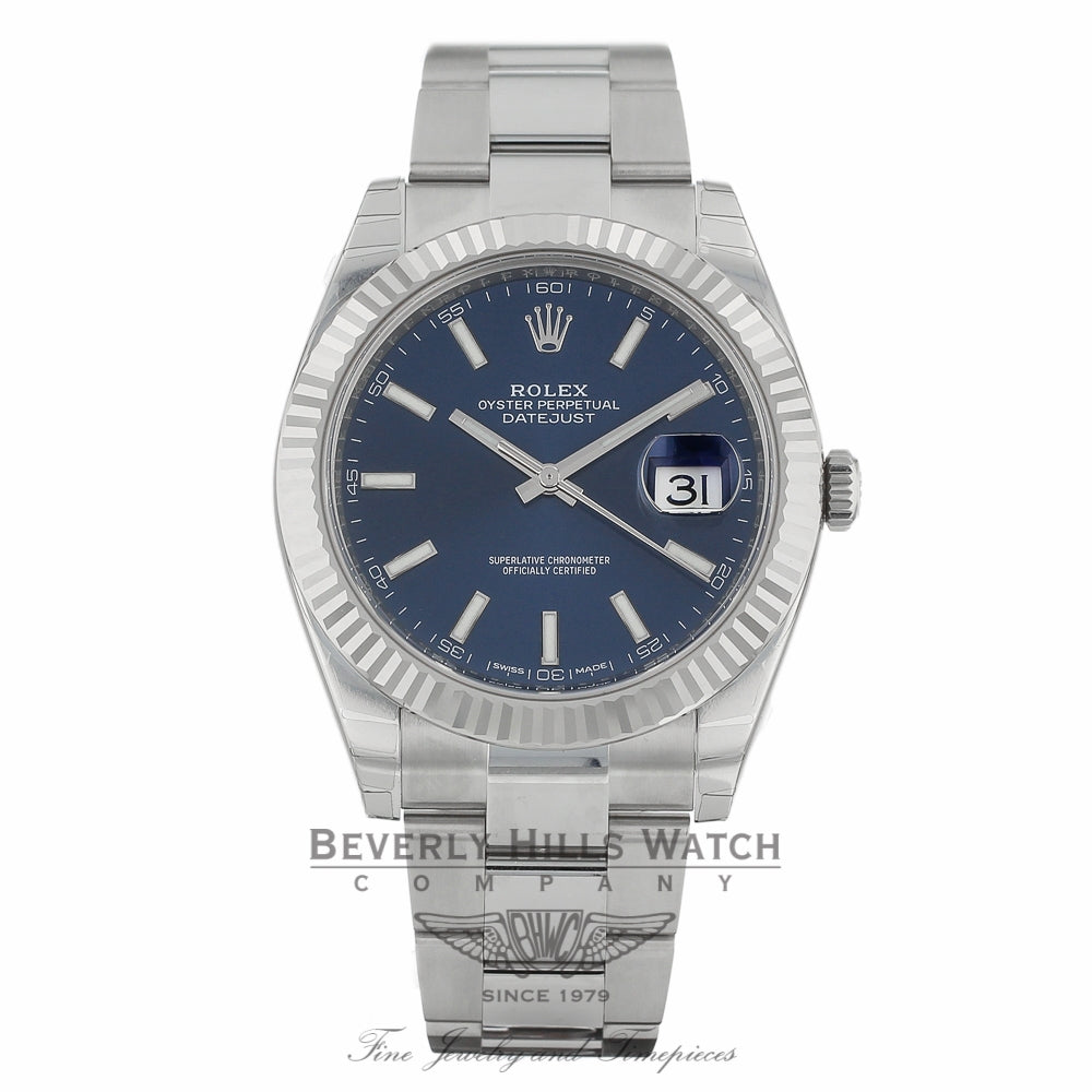 Rolex Datejust II 41mm 18k White Gold Blue Index Hour Markers Stainless ...