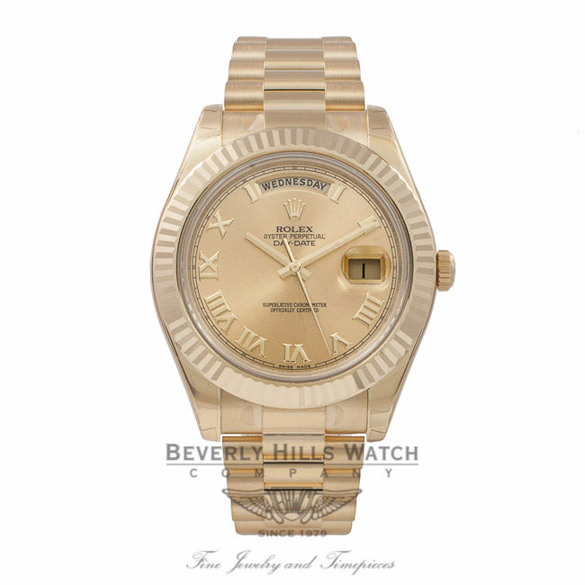 Rolex Day-Date II President 41MM 18K Yellow Gold Fluted Bezel Champagne ...