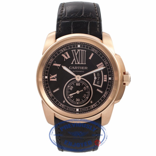 Cartier Calibre De Cartier 42MM 18k Rose Gold Chocolate Dial W7100007 - Beverly Hills Watch Company
